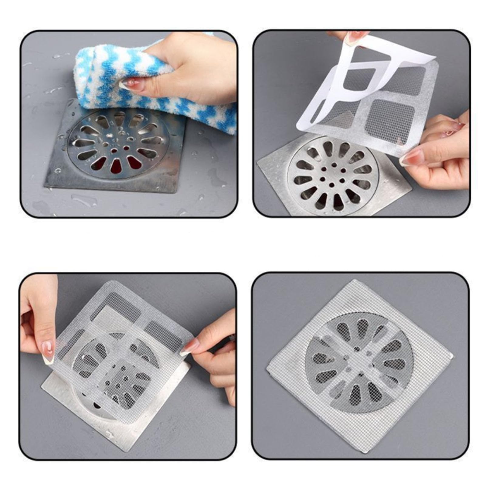 20PCS Shower Drain Cover Hair Catcher, 4" X 4" Shower Drain Mesh Stickers, Bathroom, Laundry, Bathtub, Kitchen, Sink, for Catches Hair & Debris