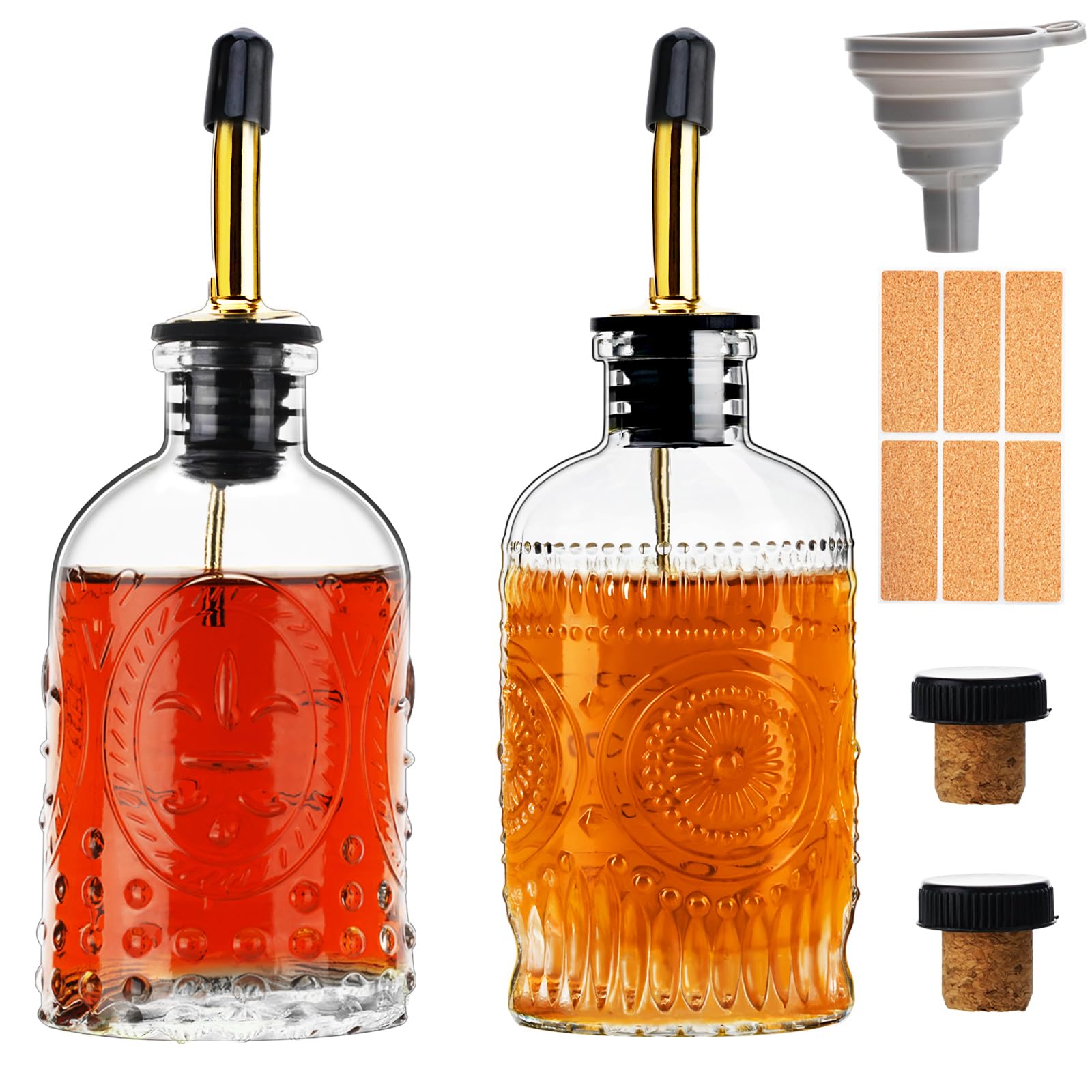 gegewawa Glass Coffee Syrup Dispenser Bottles Set 2 Pack 7 OZ, Simple Syrup Bottles with Metal Pour Spout, Syrup Dispenser for Coffee Bar Accessories for Maple Honey Syrup Oil and Sauces