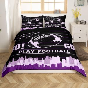 feelyou football bedding set full size american flag sports duvet cover set for kids boys girls teens toddler black purple comforter cover set rugby ball game bedspread cover 3pcs zipper