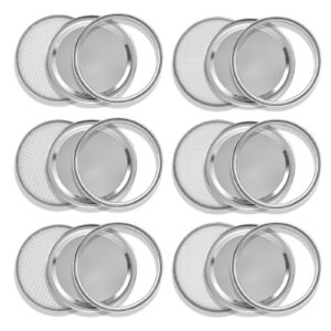 6 pack seed sprouting jar lids: for 3.4"(86mm) regular mouth mason jars fresh sprouts at home | strainer screen for canning jars | 304 stainless steel lid for growing broccoli, alfalfa, beans & more