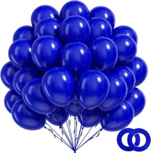 bauanooy 100pcs royal blue balloons 12 inch, navy blue latex balloons with blue ribbon for graduation baseball baby shower wedding graduation birthday party decorations