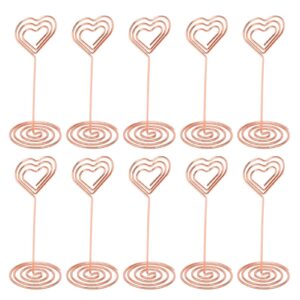 Aladeno 10Pcs Table Number Holders Place Card Holders Photo Holders Table Number Stands Layered Heart Style Stable Base Metal Place Card Holder for Wedding Party Office (Rose Gold)