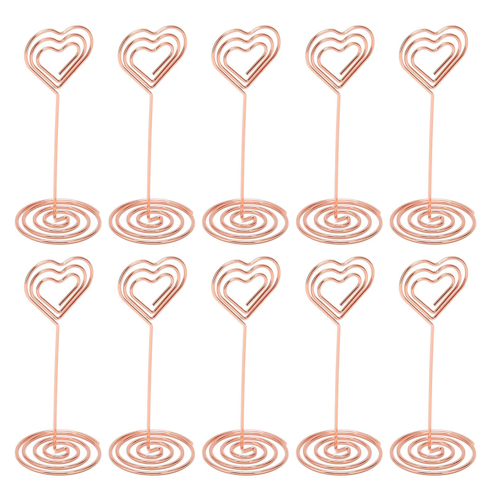 Aladeno 10Pcs Table Number Holders Place Card Holders Photo Holders Table Number Stands Layered Heart Style Stable Base Metal Place Card Holder for Wedding Party Office (Rose Gold)