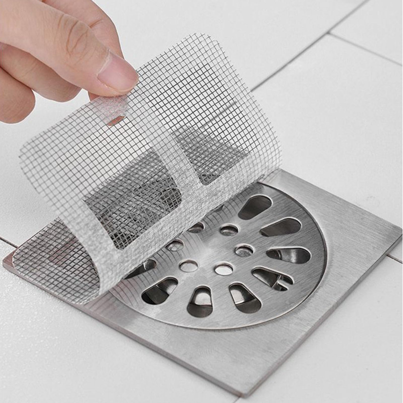 20PCS Shower Drain Cover Hair Catcher, 4" X 4" Shower Drain Mesh Stickers, Bathroom, Laundry, Bathtub, Kitchen, Sink, for Catches Hair & Debris