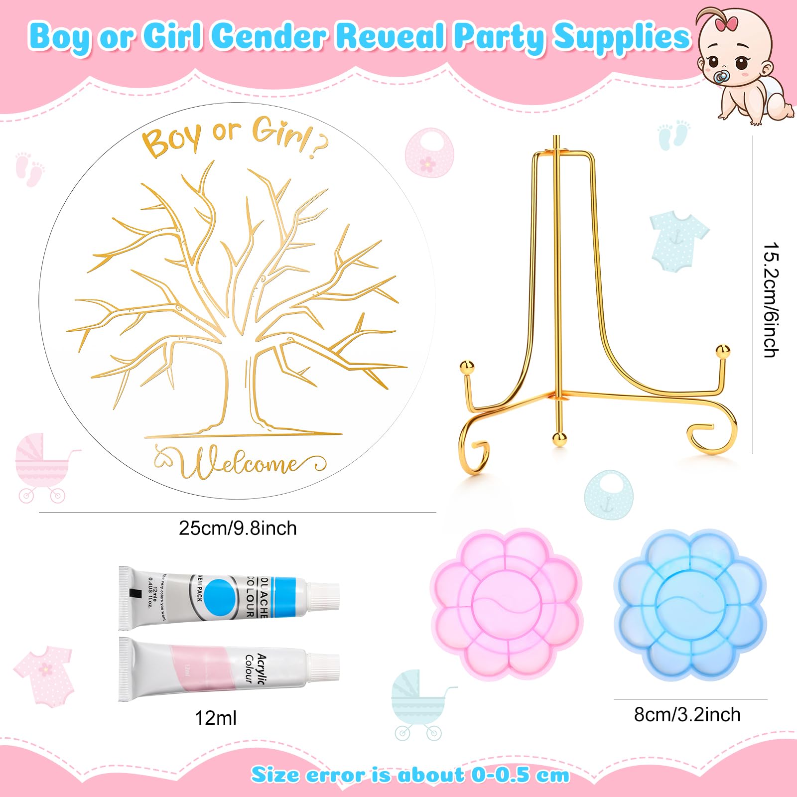 Pasimy Gender Reveal Fingerprint Tree Boy or Girl Party Ideas Baby Shower Guest Book Party Game Gender Reveal Party Supplies for Baby Shower Guess Gender He or She Party Keepsake (Classic)