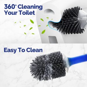 Toilet Bowl Brush Holder Set: Silicone Toilet Brush with Refillable Handle Dispenser - Bathroom Scrubber Rv Cleaner Toilet Brush with Caddy - Deep Cleaning Bathroom Scrub Brush