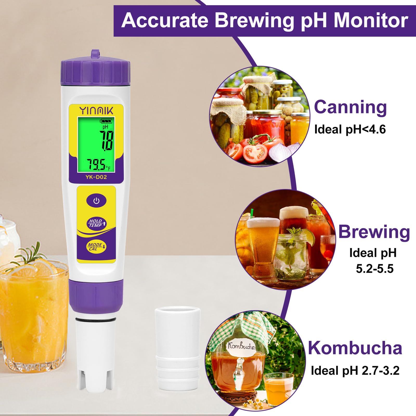 pH TDS Meter for Drinking Water, YINMIK Hydrogen Water ppb Tester, 6 in 1 pH PPM H2 EC ORP Temp Water Quality Meter, Digital pH PPM ORP EC Monitor for Hydroponic, pH Test Kit for Kombucha & Canning