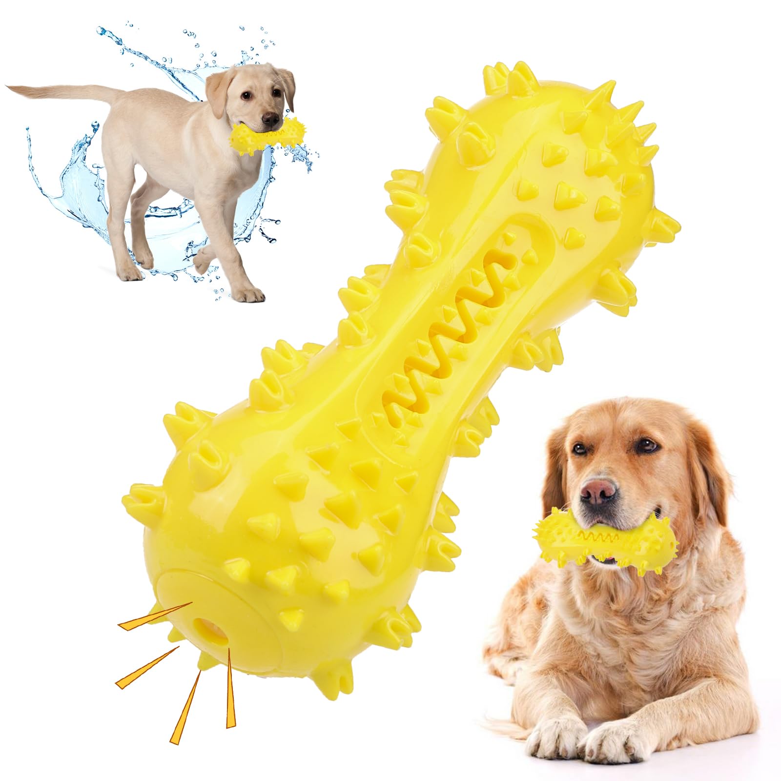 KOOLTAIL Indestructible Dog Toy, Floating Dog Toys for Swimming Pool,Dog Toothbrush Chew Toy, Interactive Training Games Funny Squeaky Dog Toy for Aggressive Chewers Small Medium Large Dogs Yellow