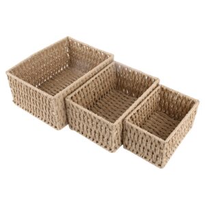 crafarcher paper woven storage baskets iron frame desk organizers, set of 3