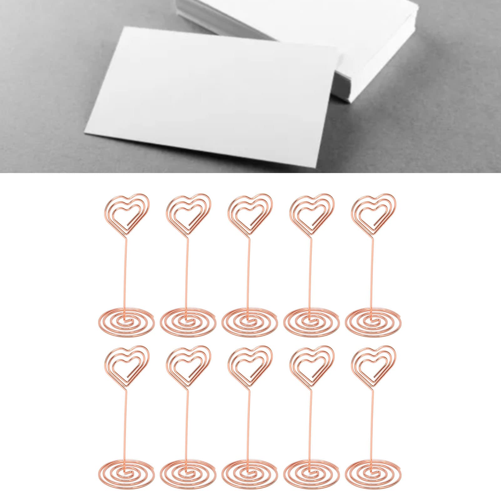 Aladeno 10Pcs Table Number Holders Place Card Holders Photo Holders Table Number Stands Layered Heart Style Stable Base Metal Place Card Holder for Wedding Party Office (Rose Gold)