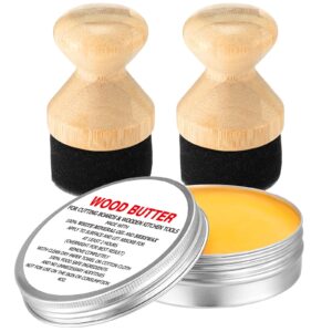 threlaco 3 pcs cutting board oil applicator with wood cutting board oil wax set cutting board wax conditioner for butcher block and wooden kitchen tools cutting round board oil scrub brush