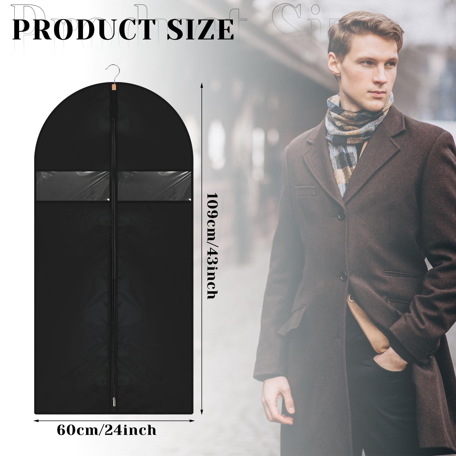 Suit Cover Bag for Men 43 Inch Oxford Fabric Travel Garment Bag for Closet Storage Suit Bag with Zipper and Transparent Window for Hanging Coats Jackets Shirts