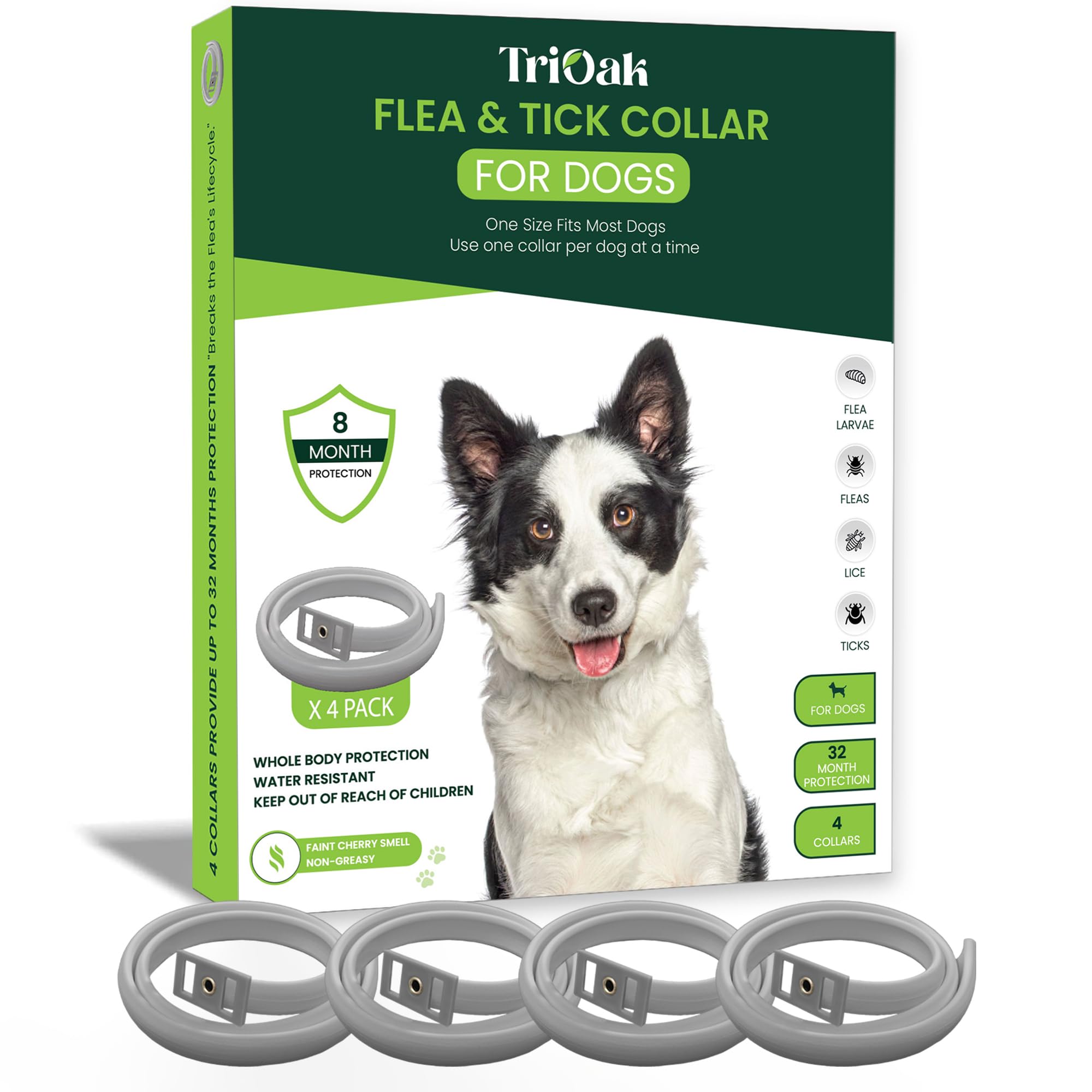 TriOak Flea Collar for Dogs: Advanced Dog Flea Collar - Tick Collar for Dogs - Flea and Tick Collar for Dogs - Dog Flea and Tick Collar - Dog Tick Collar, Color: Gray, 4 Pack