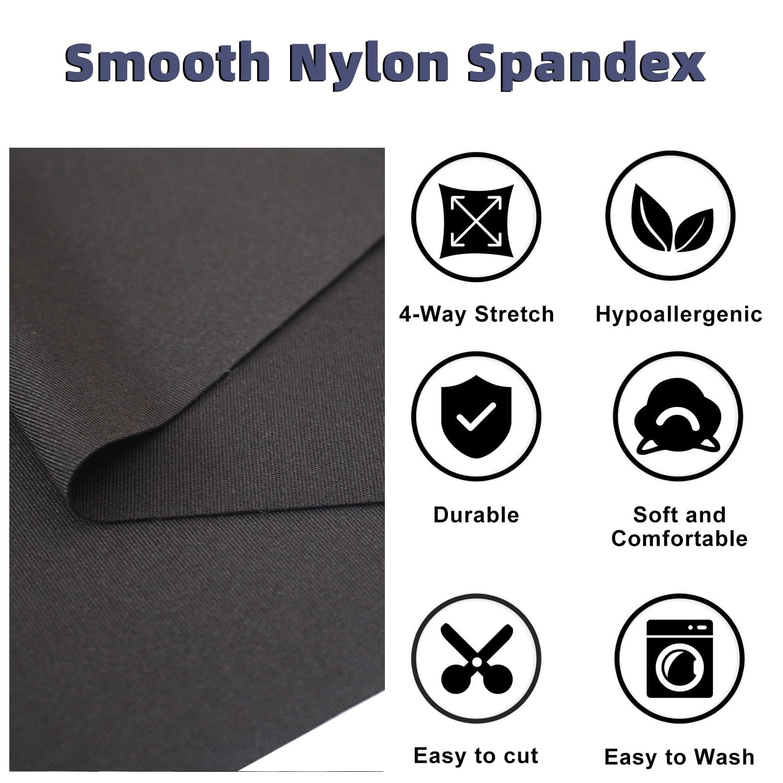 Nylon Spandex Fabric | Matte Tricot Swimsuit Fabric | 4-Way Stretch Nylon Fabric | 63" Wide -Swimwear, Sports, Dance, Yoga Wear (Black 63x80 in)