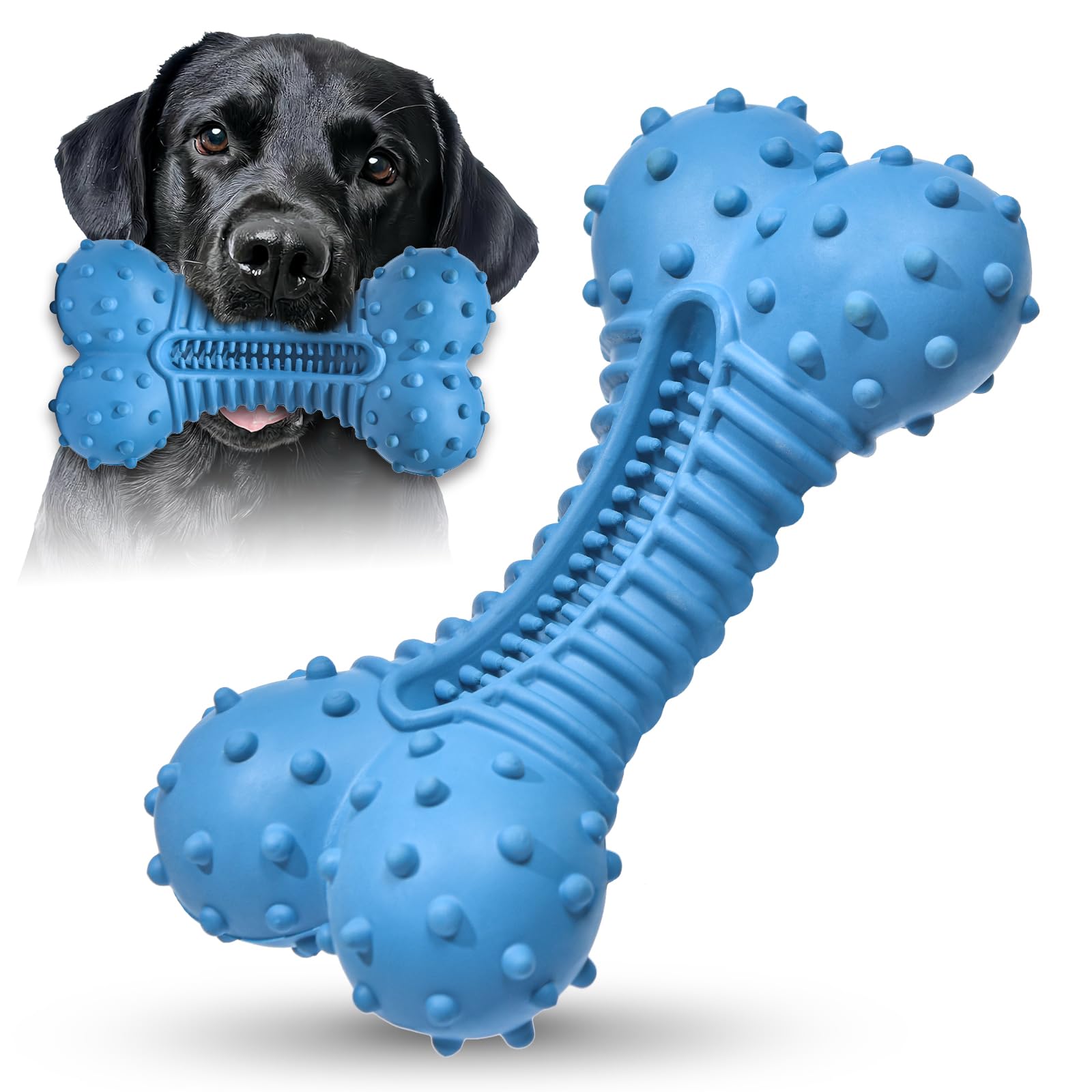 Ouilter Dog Toys for Aggressive Chewers, Dog Chew Toys for Medium Large Dogs, Durable Natural Rubber Dog Toys with Bacon Flavor, Indestructible Dog Toy,Blue