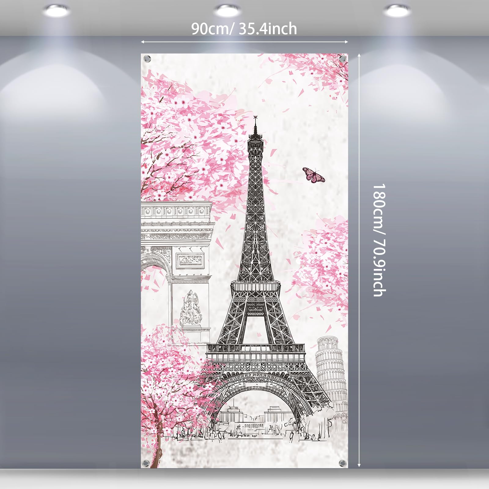 Tatuo Paris Eiffel Tower Backdrop Pink Eiffel Tower Background Banner 70.9 x 35.4 Inch Paris Pink Tree Wall Hanging Decor for Girls Bedroom Living Room Photograph Party Decoration