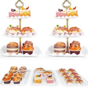 5 Pcs Dessert Table Display Set - 2 Pcs 3-Tier Dessert Display Stands & 3 Pcs Serving Tray - Dessert Trays Dessert Stands Treat Table Displays Set for Tea Parties,Birthdays & Baby Showers