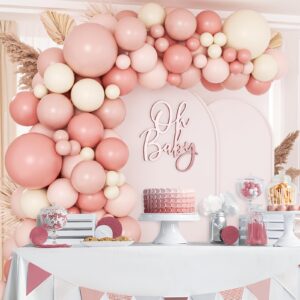 126pcs Boho Dusty Rose Pink Blush Pink White Balloons Garland Arch Kit,Dusty Pink Sand White Balloons for Birthday Bridal Wedding Boho Baby Shower Party Decorations