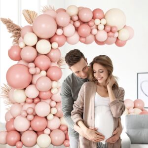 126pcs Boho Dusty Rose Pink Blush Pink White Balloons Garland Arch Kit,Dusty Pink Sand White Balloons for Birthday Bridal Wedding Boho Baby Shower Party Decorations