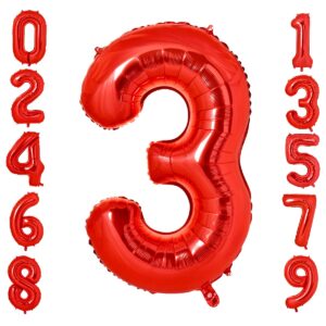 Large Number 3 Balloons,40 inch Number Balloons for Birthday Graduation Wedding Anniversary Celebration Party Decorations (Red)