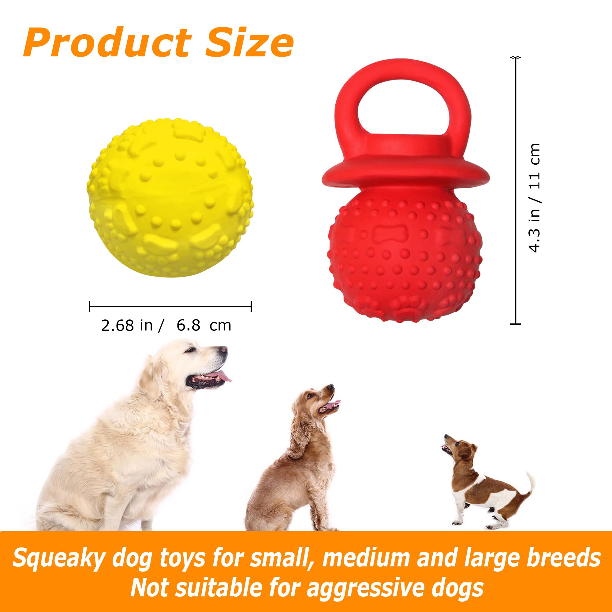 LLSPET Latex Chew Dog Toys, Novelty Squeaky Pacifier Dog Toys for Teething Puppies, Mild Chewing Small, Medium, Large Dogs, Pet Dogs Supplies Newborn Puppy Gift (2 Pcs, Red+Yellow