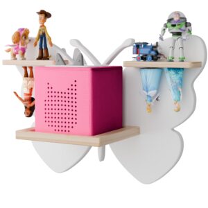 Eostbe Butterfly Tonie Shelf for Tonie and Tonie Box - White Magnetic Tonie Wooden Floating Shelf for Tonie Storage, Cute Tonie Wall Shelf for 8-12 Tonie Figures,Tonie Box Shelf Wall Mounted for Kids