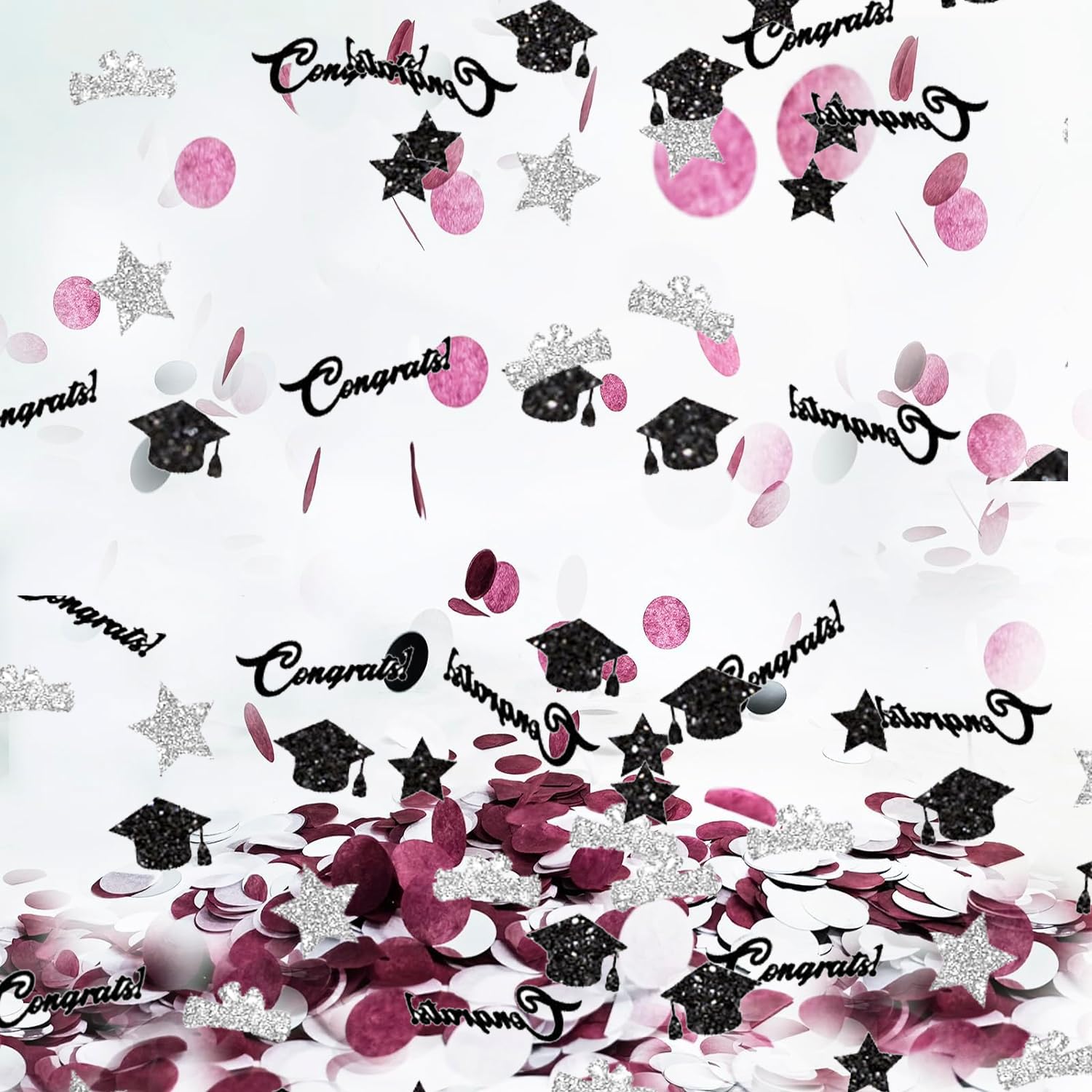 Graduation Decorations Maroon Siver/Burgundy Silver Table Decorations/Burgundy Silver Graduation Confetti/Maroon Graduation Party Table Decorations