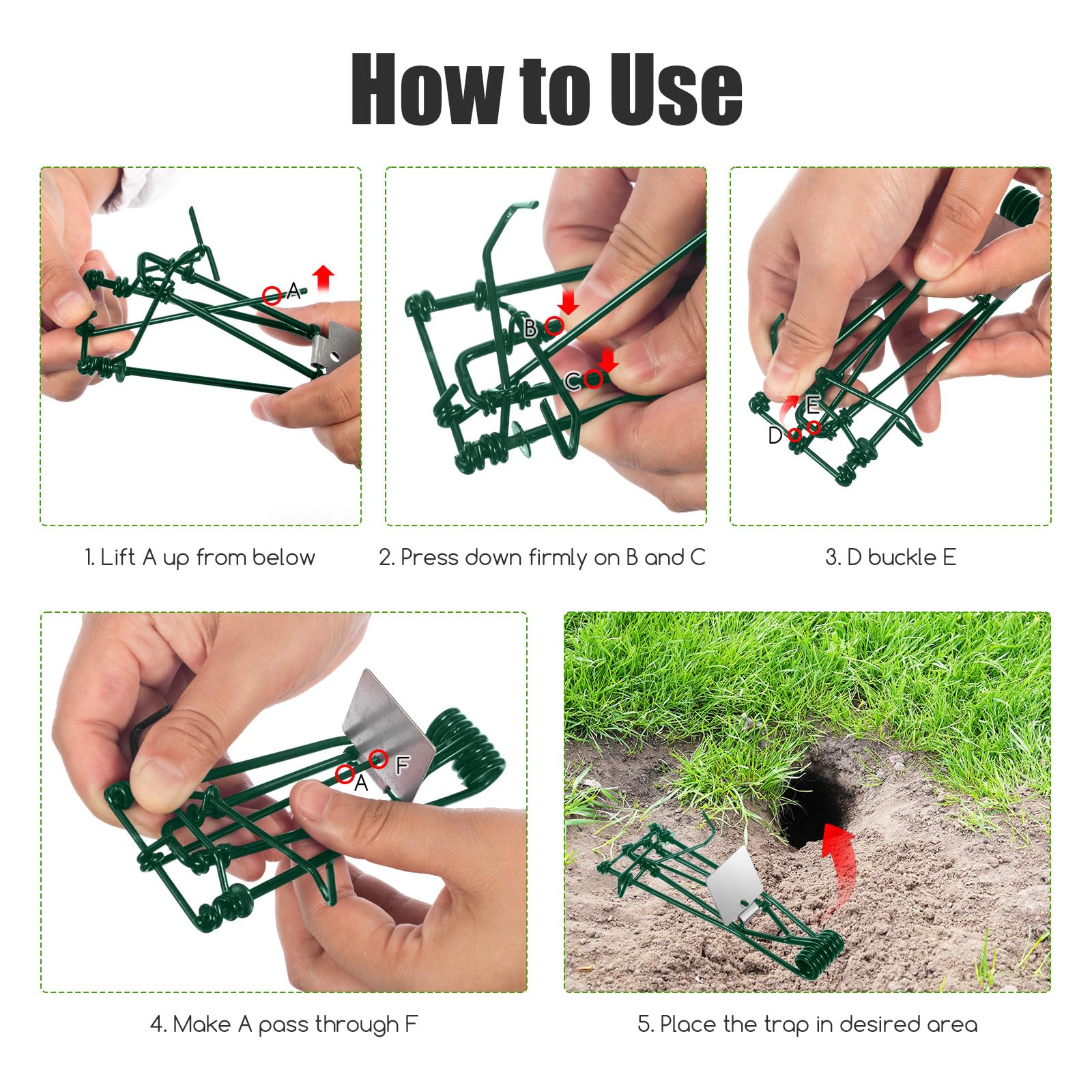 Jahy2Tech 8 Pack Mole Trap,Mole Traps That Kill Best,Gopher Trap Metal Tactical Rat Vole Traps Outdoor Reusable Effective Gopher Killer Mole Traps for Lawns, Green