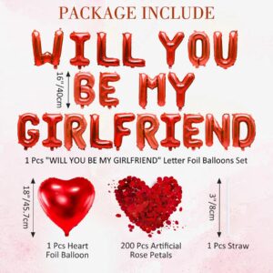 Will You Be My Girlfriend - Will You Be My Girlfriend Balloons, 16" Red Letter Balloons with 200pcs Artificial Rose Petals, Be My Girlfriend Proposal Balloon Banner for Valentine Day Party Decorations