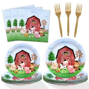 lopeastar 100pcs farm birthday decorations plates set for 25 guests, barnyard animal plates napkins and forks baby shower party supplies