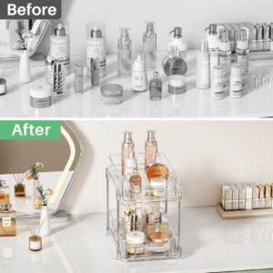 2 Packs 2-Tier Bathroom Counter Organizer, Pull-Out Skincare Perfume Make up Organizers for Vanity Countertop Tray with 4 Removable Dividers, Transparent Bathroom Organizers and Storage for Cabinet