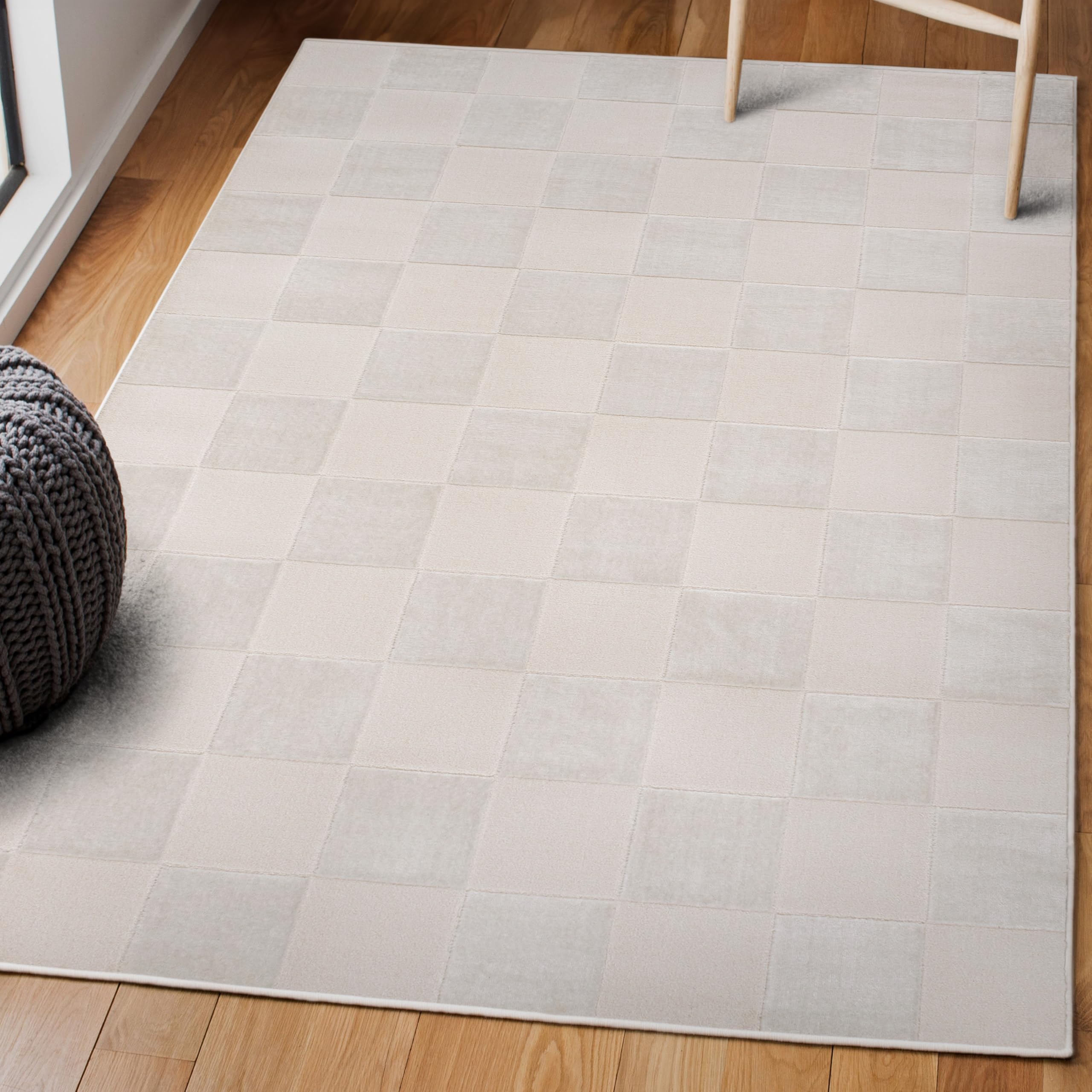 JONATHAN Y SND103B-8 Thea Modern Geometric Checkerboard High-Low White/Cream 8 ft. x 10 ft. Area Rug, Easy-Cleaning, Pet-Friendly for Bedroom, Living Room, Kitchen, Office, Non-Shedding