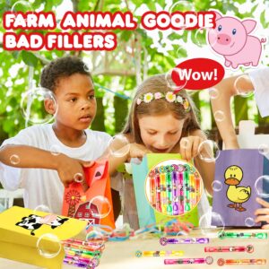 24PCS Farm Animal DIY Bubble Wands Party Favors 96PCS Stickers for Goodie Bag Fillers Pinata Stuffers, Mini Bubble Bulk Birthday Party Supplies Toys Gifts Class Prizes for Toddlers Boys Girls