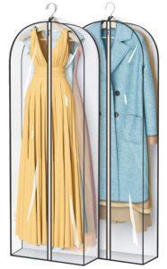 misslo 65" clear garment bags for hanging clothes 4" gusseted dress bags for gowns long dress cover for closet storage dress protector bag, 2 packs