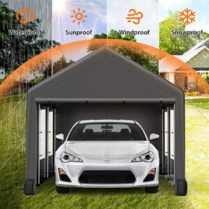 Carport 10x20ft Portable Garage, Heavy Duty Car Canopy with Roll-up Ventilated Windows & Side Doors, All-Season Tarp Car Port for SUV, Car, Truck, Boat