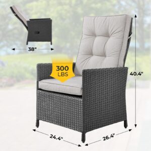 Outdoor Recliner Chair, All-Weather PE Wicker Adjustable Reclining Lounge Chair Rattan Reclining Chair with Adjustable Back and Removable Olefin Cushion for Relaxing Reading Sunbathing Napping