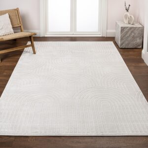 jonathan y snd100b-8 ariana mid-century art deco striped arches two-tone high-low white/cream 8 ft. x 10 ft. area rug, easy-cleaning, pet-friendly for bedroom, living room, kitchen, office