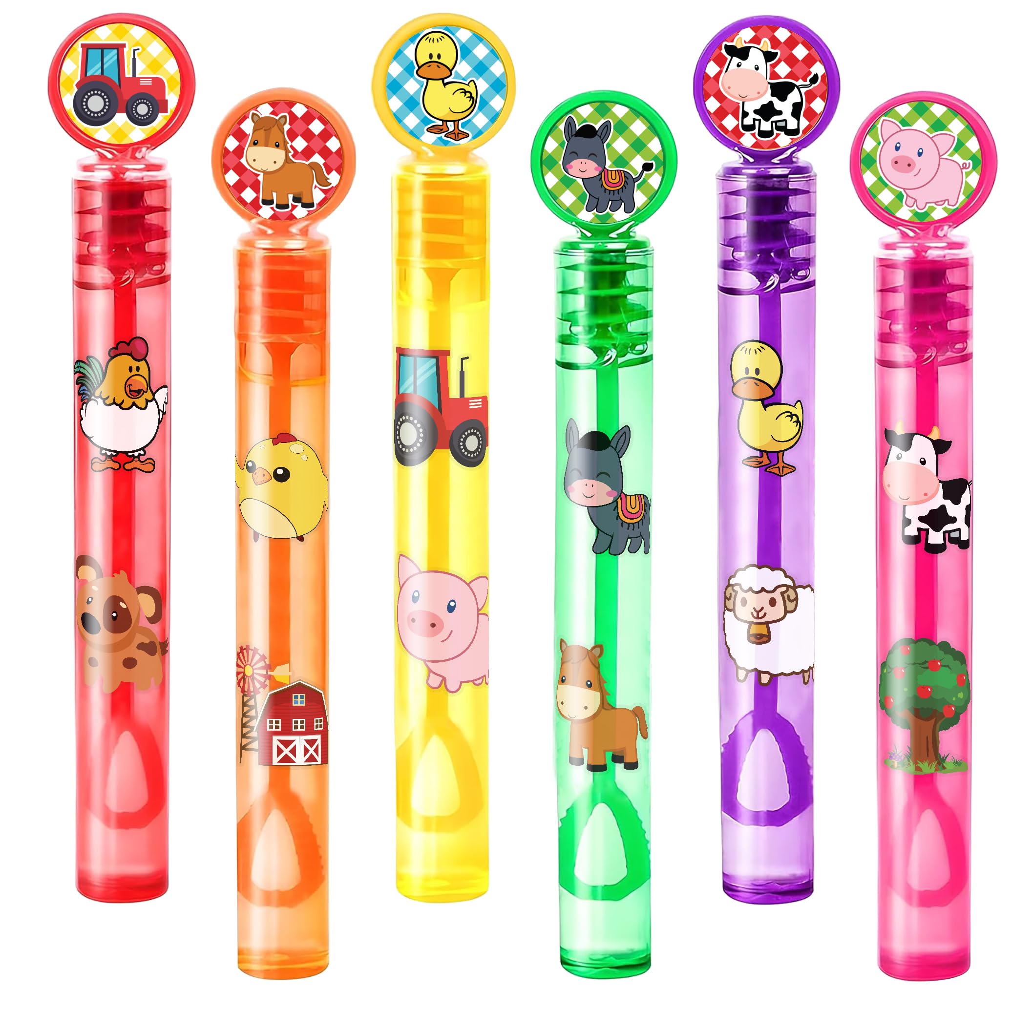 24PCS Farm Animal DIY Bubble Wands Party Favors 96PCS Stickers for Goodie Bag Fillers Pinata Stuffers, Mini Bubble Bulk Birthday Party Supplies Toys Gifts Class Prizes for Toddlers Boys Girls