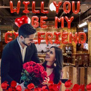 Will You Be My Girlfriend - Will You Be My Girlfriend Balloons, 16" Red Letter Balloons with 200pcs Artificial Rose Petals, Be My Girlfriend Proposal Balloon Banner for Valentine Day Party Decorations