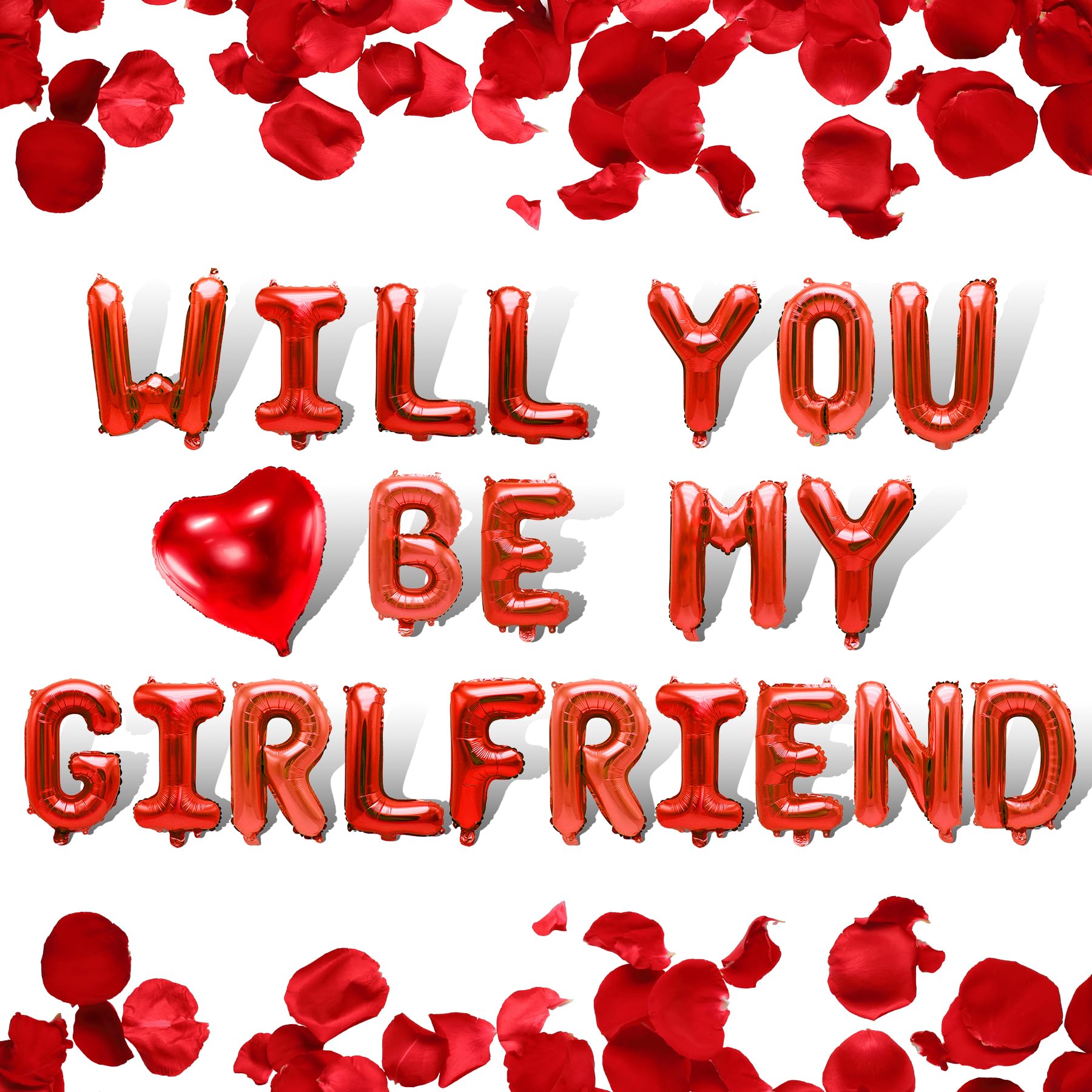 Will You Be My Girlfriend - Will You Be My Girlfriend Balloons, 16" Red Letter Balloons with 200pcs Artificial Rose Petals, Be My Girlfriend Proposal Balloon Banner for Valentine Day Party Decorations