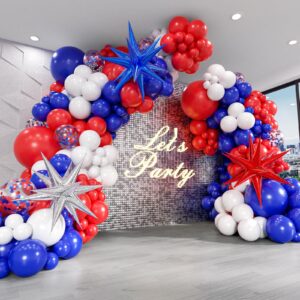 red white and blue balloons garland arch kit, 5 10 12 18 inch red white blue confetti latex balloons for 4th of july graduation baseball birthday party decorations