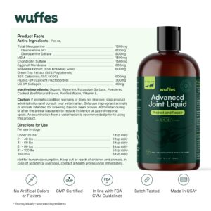 Wuffes Advanced Joint Liquid for Dogs - Hip & Joint Support Supplement with Glucosamine, Chondroitin, UC-II® Collagen, and MSM, for Small & Large Breeds - 16 Oz