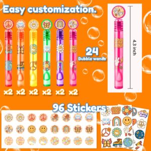 24PCS Groovy 70s DIY Bubble Wands Party Favors 96PCS Stickers for Goodie Bag Fillers Pinata Stuffers Mini Bubble Bulk Birthday Party Supplies Toys Gifts Class Prizes Toddlers Boys Girls