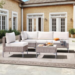 luxadomus patio furniture set 5 pieces, outdoor patio conversation set with patio table, wicker outdoor sofa with thickened cushion, pe rattan outdoor furniture sectional couch for garden backyard