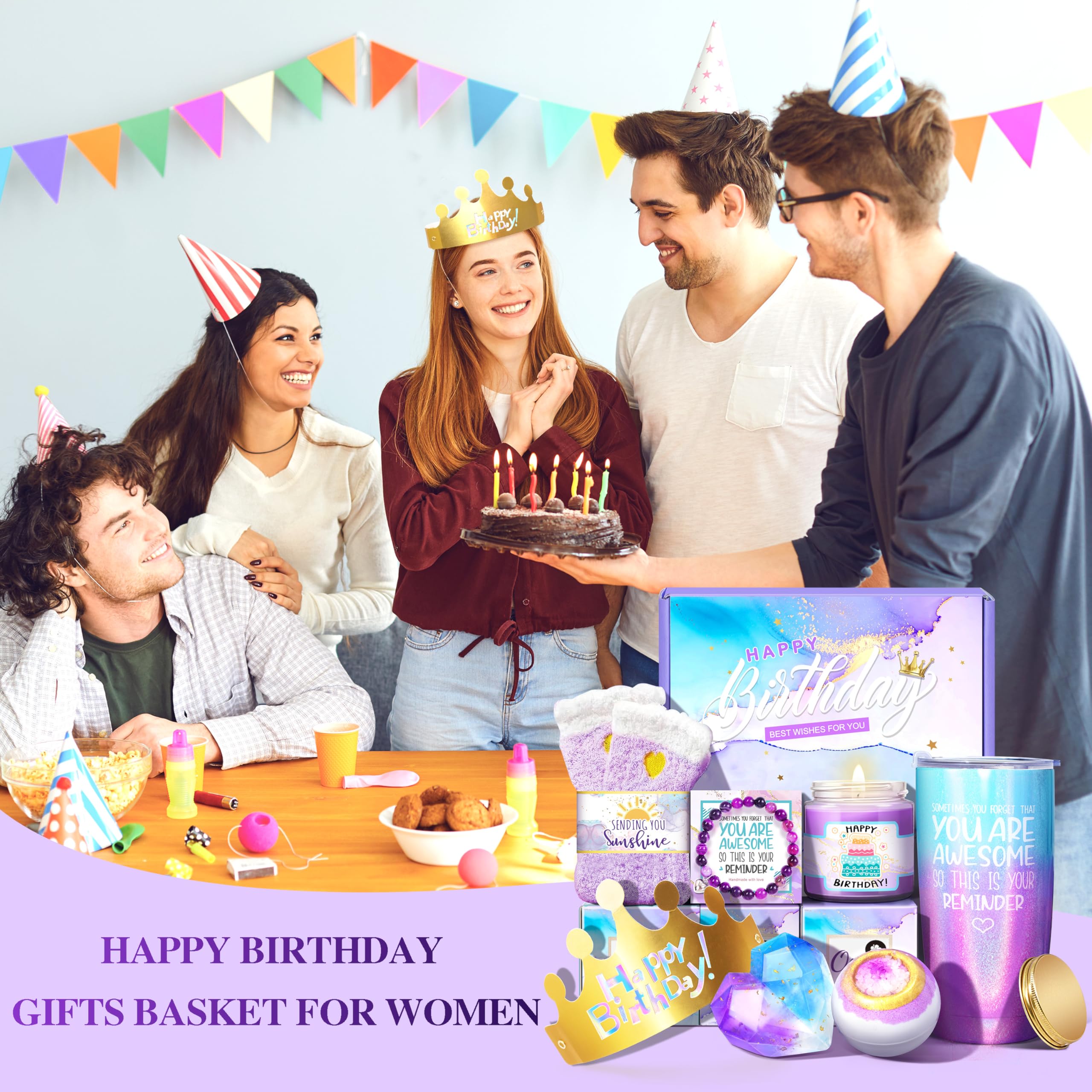 GEMTEND Birthday Gifts for Women, Happy Birthday Gift Basket for Women, Woman Birthday Gifts Ideas Gift Set for Her, Female, Women, Sister, Mom,Wife, Girlfriend, Coworker, Daughter