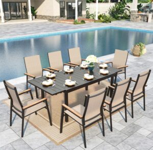 sophia & william patio dining set 9 pieces, 8 aluminium patio dining chairs with 1 extendable dining table for 6-8 person, patio table and chairs for outdoor lawn (beige)