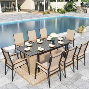 Sophia & William Patio Dining Set 9 Pieces, 8 Aluminium Patio Dining Chairs with 1 Extendable Dining Table for 6-8 Person, Patio Table and Chairs for Outdoor Lawn (Beige)