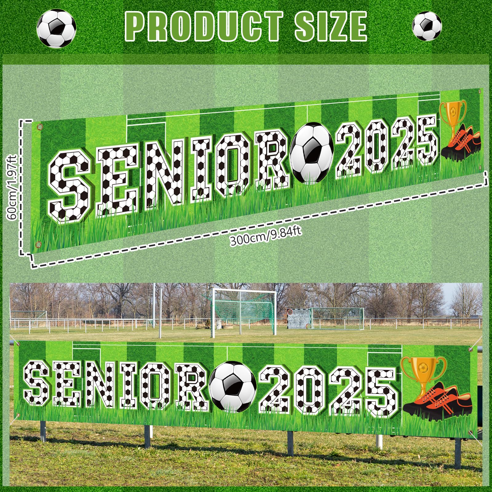 FuWeave Soccer Graduation Party Decorations Large 2025 Senior Night Soccer Banner 9.84 x 1.97 ft Soccer Backdrop Photography for Soccer Player Gift Sport Party Favors Decoration