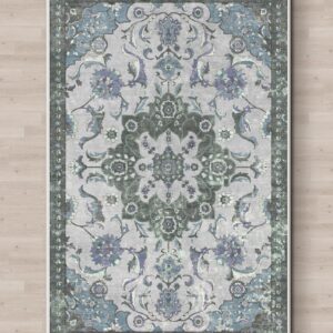 Roseek Door Mat 2x3 Rug, Small Boho Area Rug for Living Room, Machine Washable Kitchen Rugs Non-Slip, Entry Mat Indoor Low Pile Throw Floral Rugs Grey Carpet for Bedroom, Entryway, Hallways