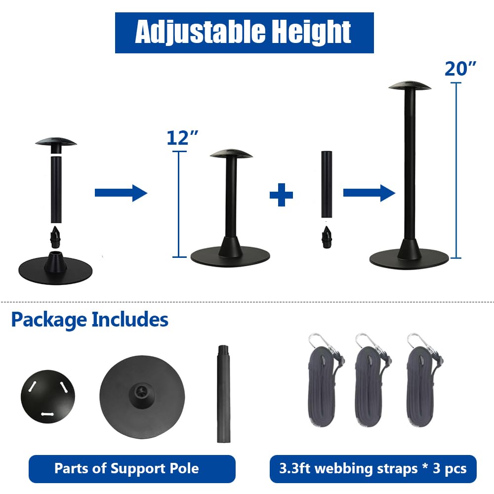 asdmm Outdoor Furniture Cover Support Pole, Adjustable Height Pole 12"~20", with 3 Webbing Straps(6.5ft) to Prevent Stagnant Water (A)